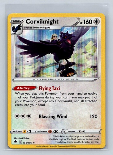 Corviknight #156/189 SWSH03: Darkness Ablaze Holo Rare - Pokemon Card ...