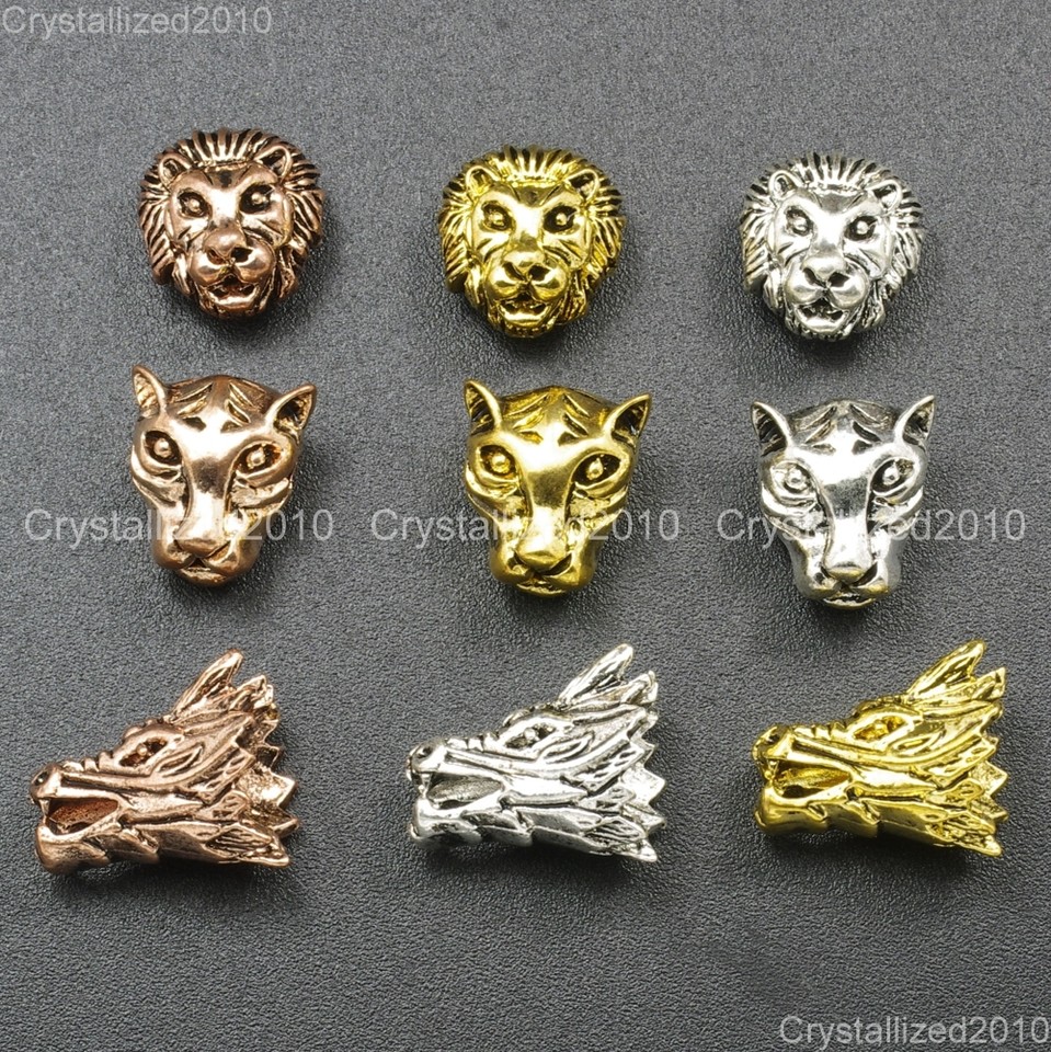 Solid Metal Lion Head Bracelet Necklace Connector Charm Beads Silver ...