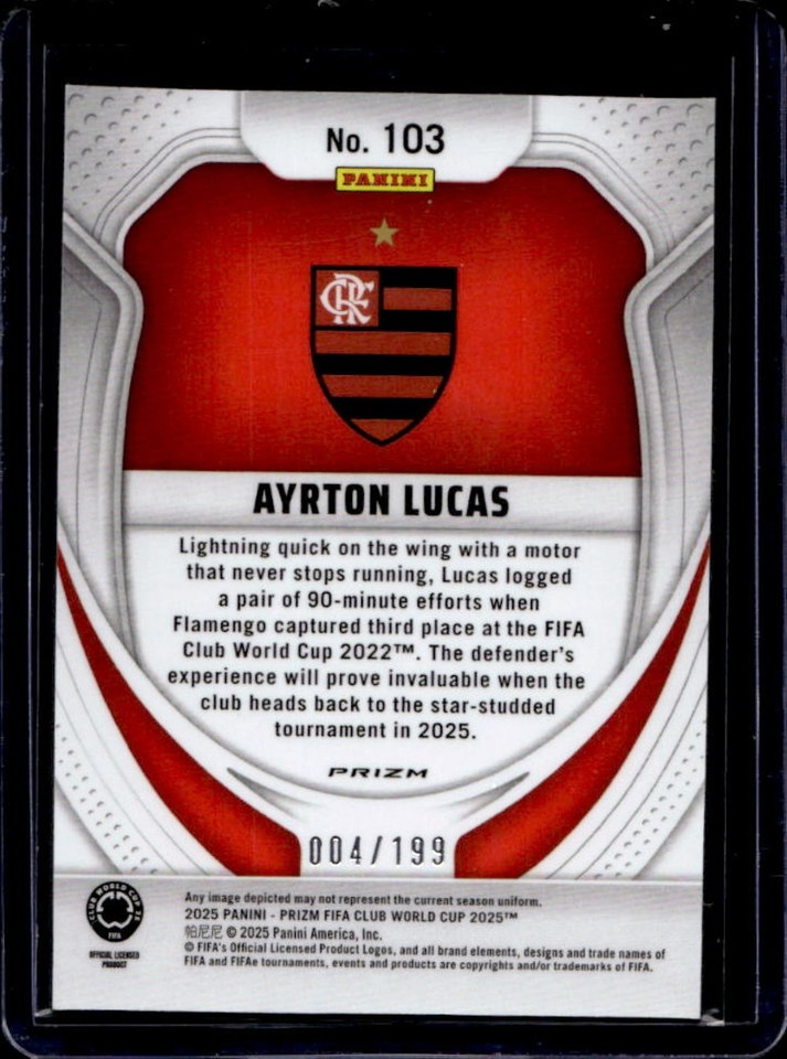 2025 Prizm FIFA Club World Cup Ayrton Lucas RC Red #4/199 CR Flamengo ...