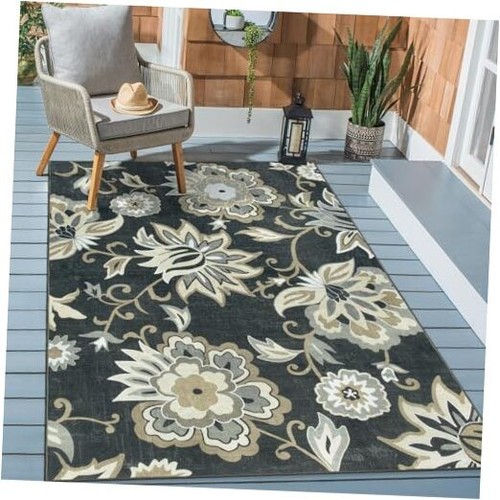 Floral Indoor Outdoor Rug, 5x8ft Non-Slip Outdoor Patio Rug for Camping ...