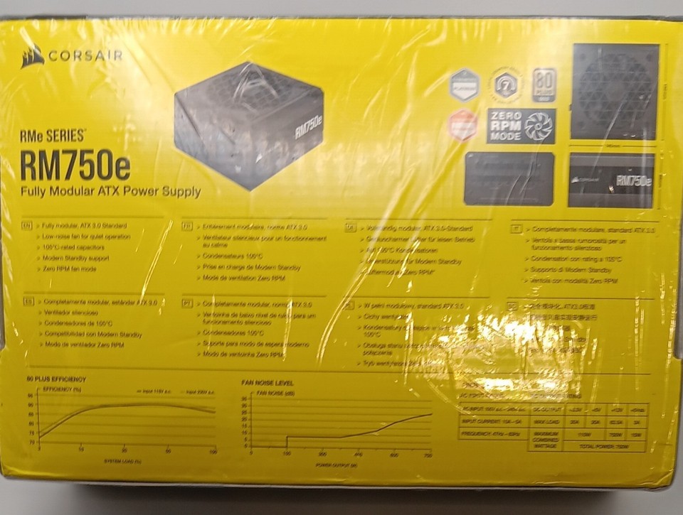 Corsair RM750e (2023) Fully Modular Low-Noise Power Supply 840006699408 ...