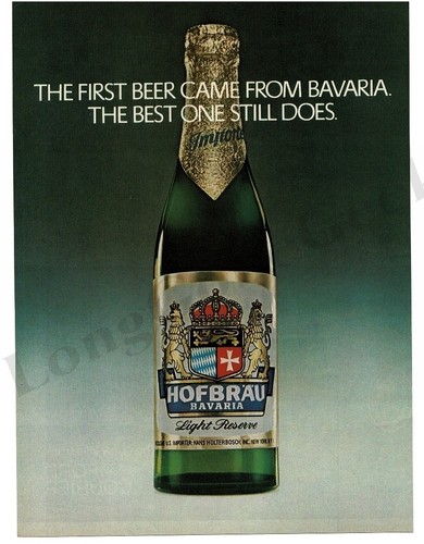 1976 HOFBRAU Beer Bavaria Light Reserve Green Bottle Foil Top VTG PRINT ...
