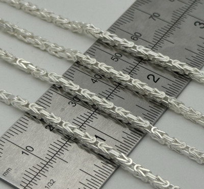 925 Solid Sterling Silver 3mm Square Byzantine Chain Necklace 20 22 24 ...
