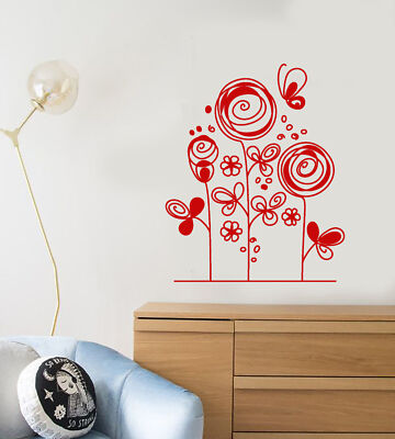 Vinyl Wall Decal Cartoon Flowers Flowerbed Garden Children's Room ...