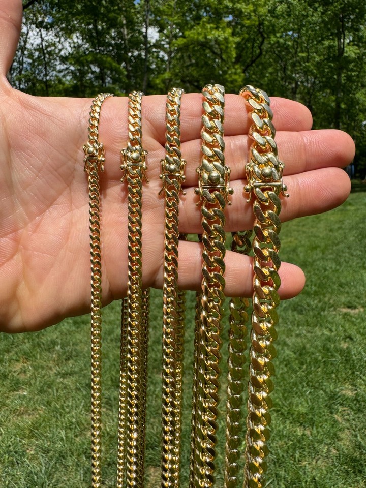 Miami Cuban Link Chain Bracelet 14k Gold Plated Solid 925 Silver Box ...