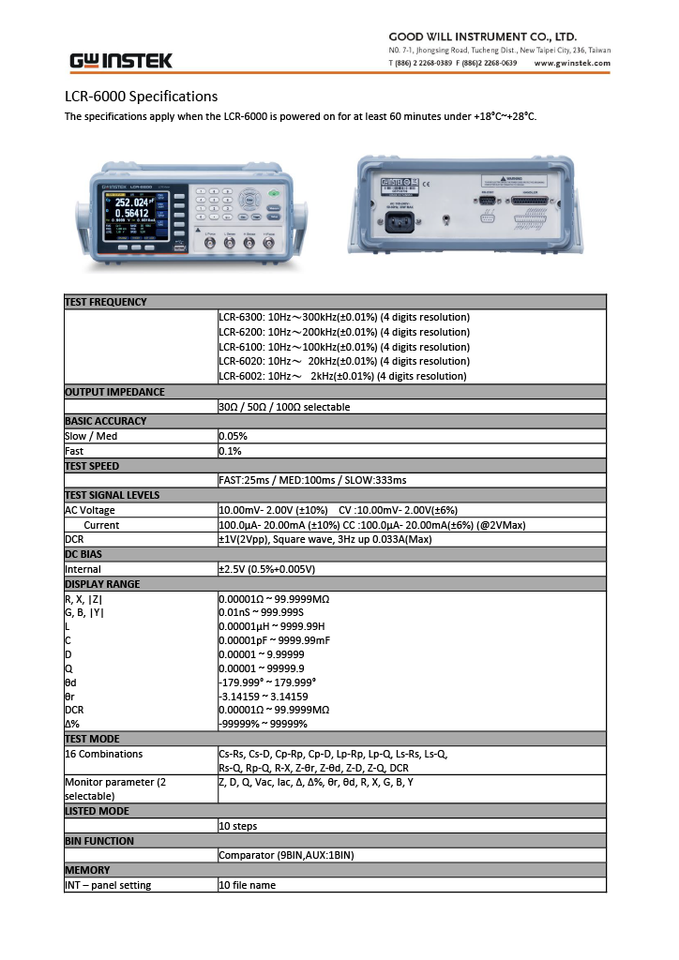 GW Instek LCR-6020 Precision LCR Meter 10Hz to 20kHz LRC Meter 0.05% ...