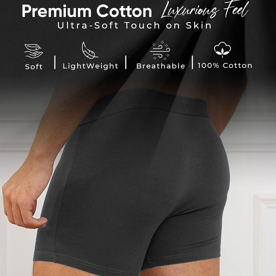 Men’s Open Fly Boxers Trunk 100% Soft Cotton, Comfortable Stretch Fit ...