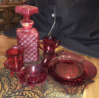 Vintage Ruby Red Glass Set (Lot of 5) | eBay