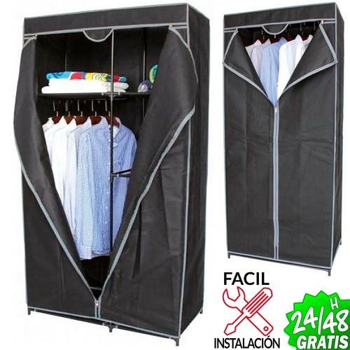 Armario De Tela con Colgador Organizador Ropa Plegable Lona Ropero ...