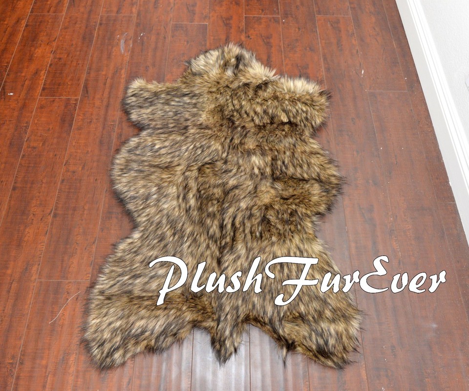 3' x 5' Wolf Skin Synthetic Rug Rustic Decor | eBay