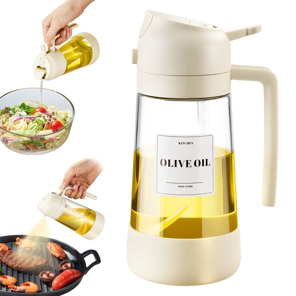 White oil immersion bottle, two in one olive oil spray and distributor ...