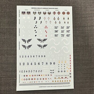 Imperial Knights Armiger Transfer Sheet - Warhammer 40k - games ...
