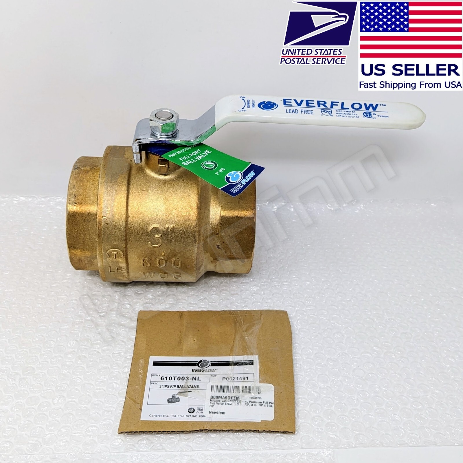 *GENUINE* Everflow® Midline® 610T003-NL 3" Full Brass Ball Valve 600 ...