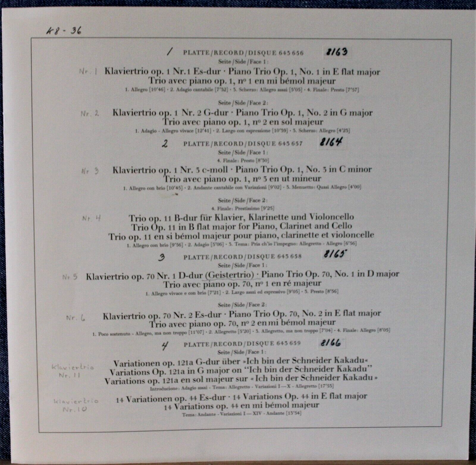 Kempff; Szeryng; Fournier; etc. Beethoven (Piano trios; Piano quartets ...