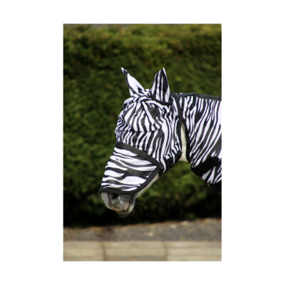 Hy Equestrian Zebra Striped Fly Mask - Full Face with Ears & Detachable ...