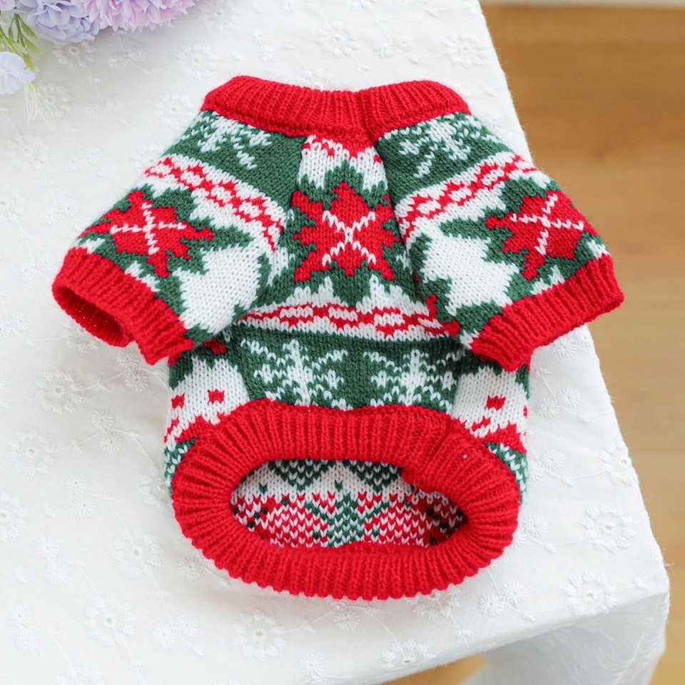 Cartoon Pattern Dog Snowflake Sweater Christmas Puppy Clothes Holiday ...