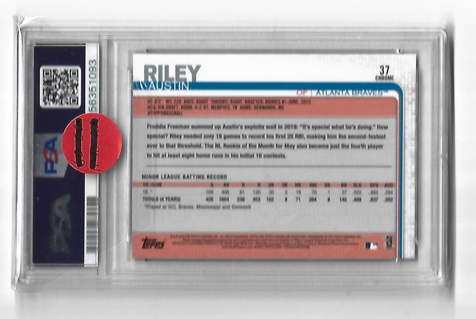 AUSTIN RILEY 2019 Topps Chrome Update #37 ROOKIE CARD PSA 10 GEM MINT ...