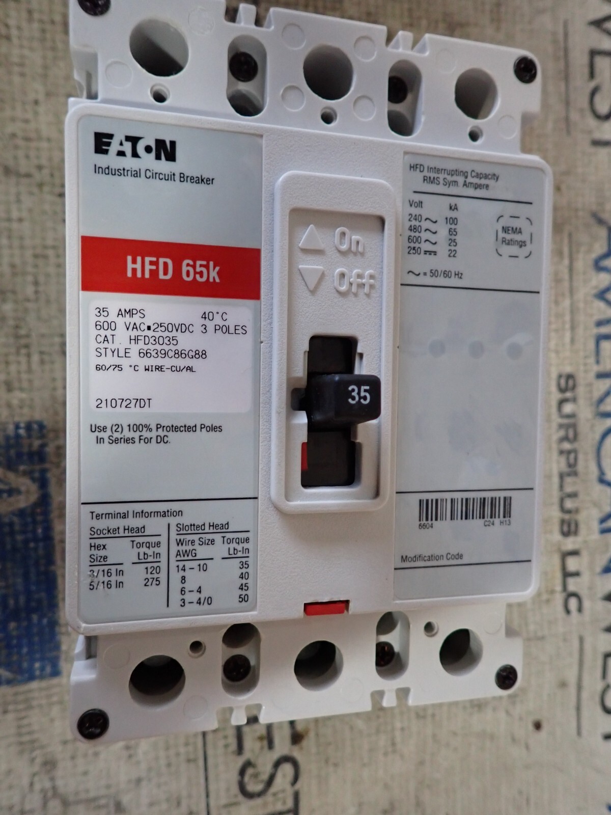 New Take out EATON HFD3035 35 amp 3p 65kA@480v HFD Circuit Breaker | eBay