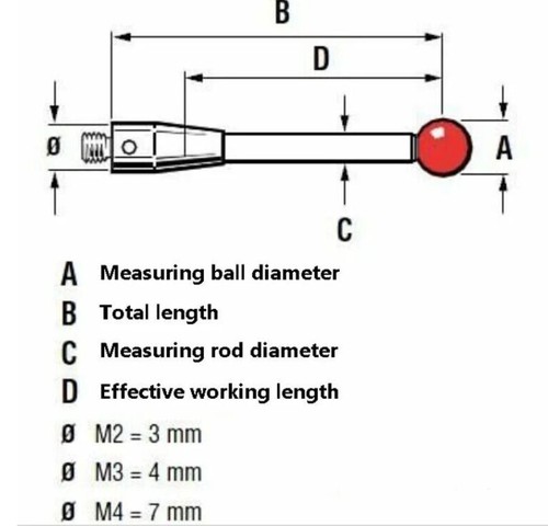 1X 5.0* 50mm*M4 A-5003-0235 Touch Probe Stylus Ruby Ball Probe Tip ...