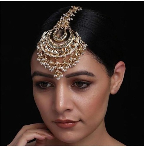 Indian Jewelry Gold Plated Wedding Pearl Kundan Forehead Tikka Women ...