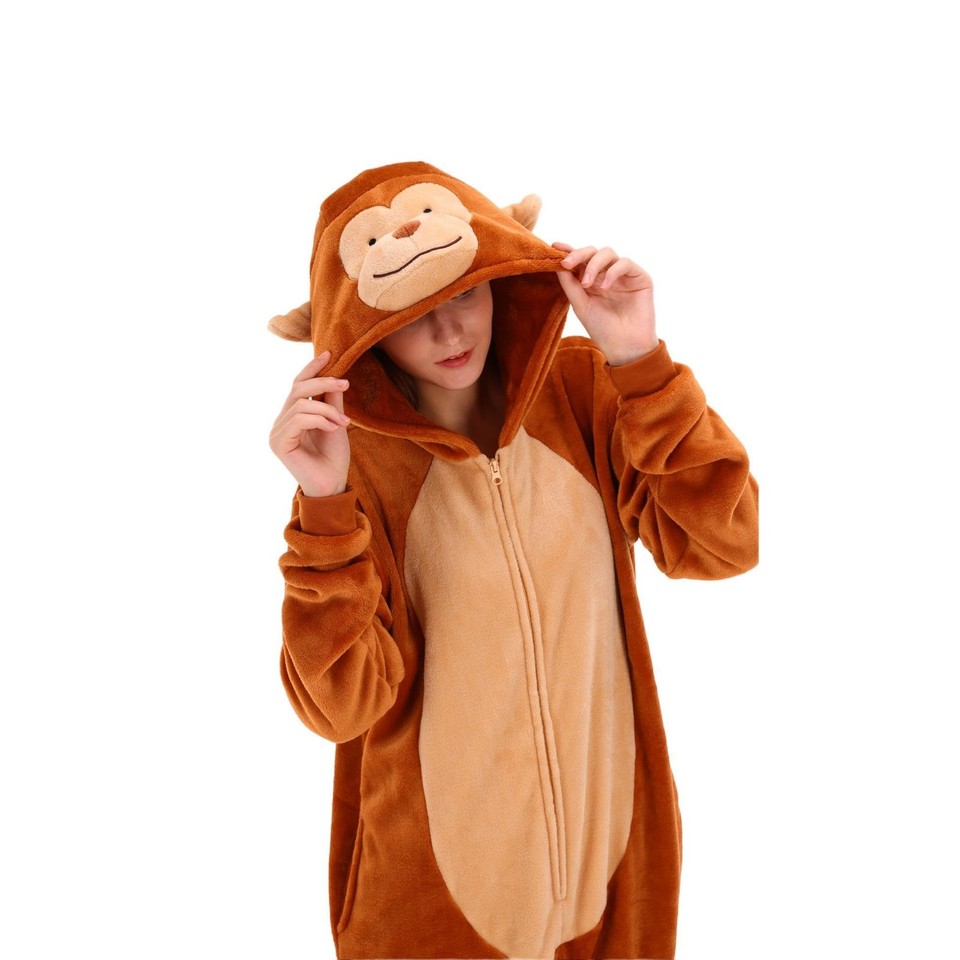 COSUSKET Unisex Flannel Monkey Bodysuit Adult Pajamas Halloween Costume ...