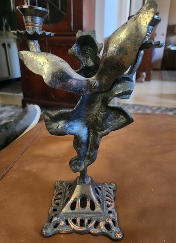 Dancing Angel Fairy Patinaed Metal Candlestick Statue, Art Nouveau ...