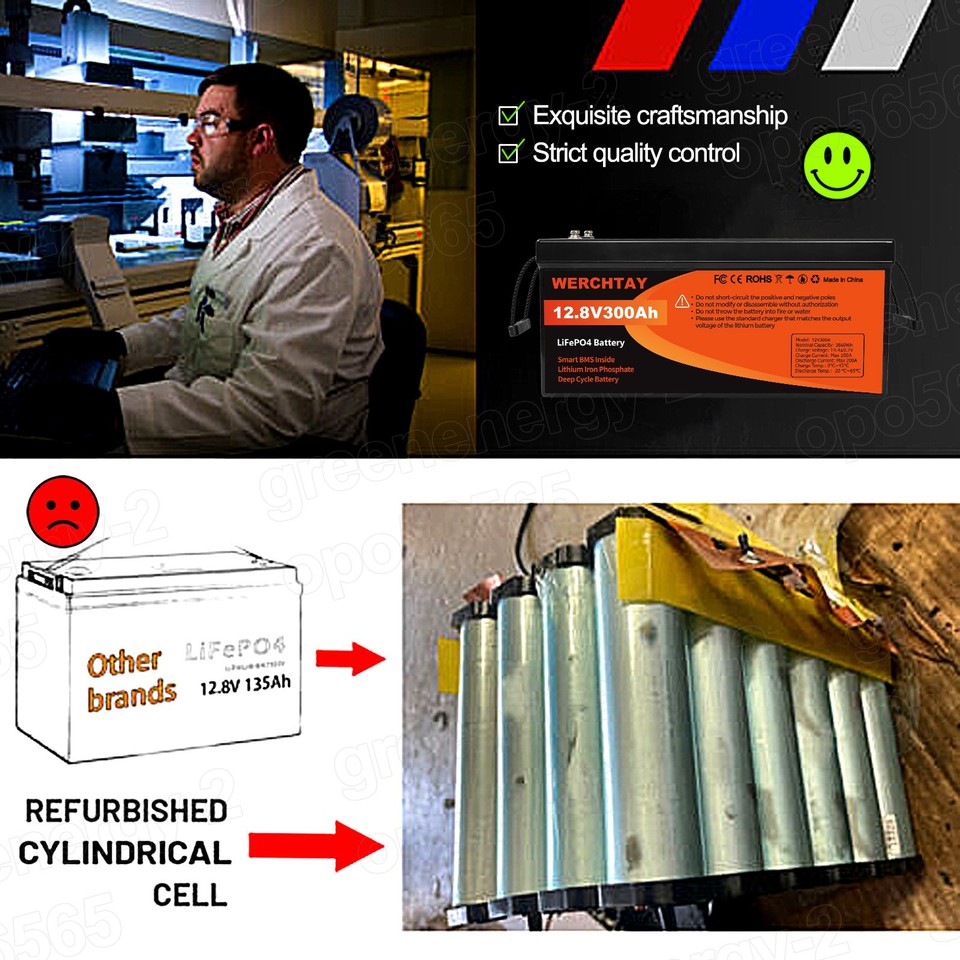 12V 300Ah Lithium Battery LiFePO4 Rechargeable Deep Cycle Solar Camping ...