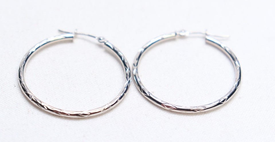 RCI Royal Chain Inc 14k White Gold Etched Hoop Earrings 1.4 grams | eBay