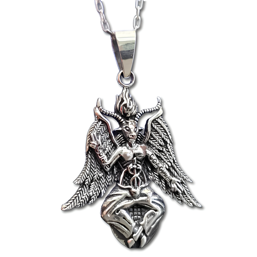 Baphomet Statue Pendant Pose Necklace 925 Sterling Silver Occult ...