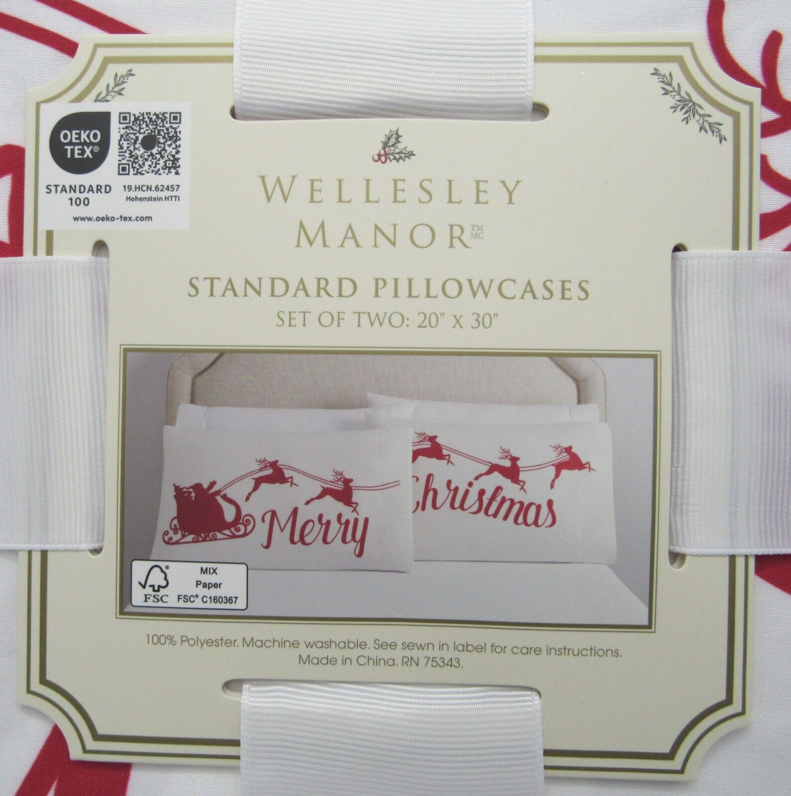 WELLESLEY MANOR SANTA’S SLEIGH MERRY CHRISTMAS STANDART PILLOWCASES SET ...