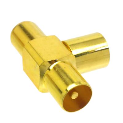 1pce IEC PAL DVB-T Female to IEC Male Plug tee T Splliter Adapter Gold ...