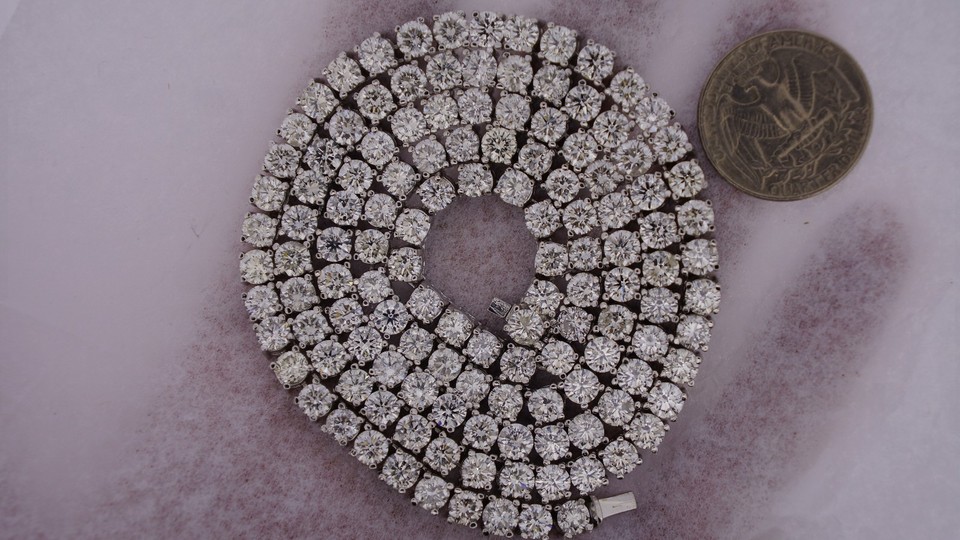 70 Cts Lab Made Big Diamond Solitaire Tennis Necklace Chain 10k White ...