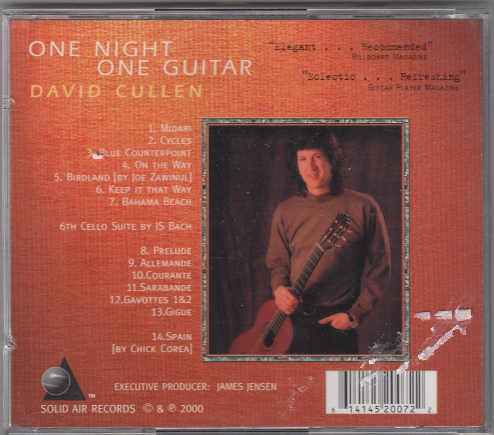 David Cullen - One Night, One Guitar (CD, Oct-2000 Solid Air Records ...