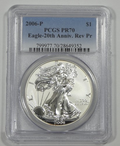 2006-P SILVER Eagle $1 PCGS PROOF 70 Reverse Proof 1 oz 20th ...