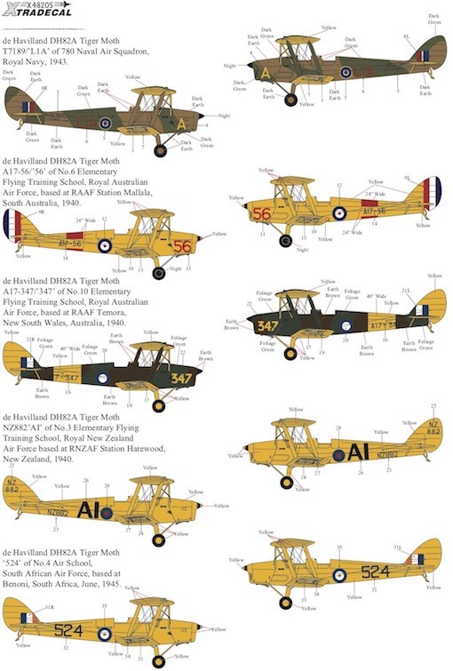 Xtra Decals 1/48 DE HAVILLAND TIGER MOTH Part 1 FAA RAAF RCAF RNZAF ...