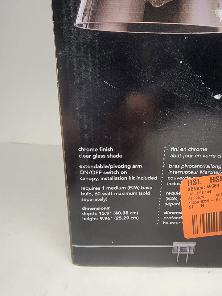 Globe Parker Light Plug-In Chrome Light adjustable angle clear glass ...