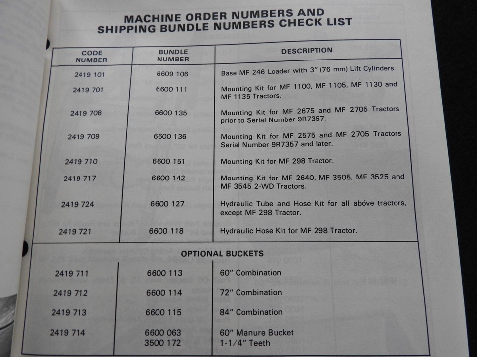 MASSEY-FERGUSON "MF 246 LOADER" OPERATORS MANUAL 150 175 180 1130 1135 ...