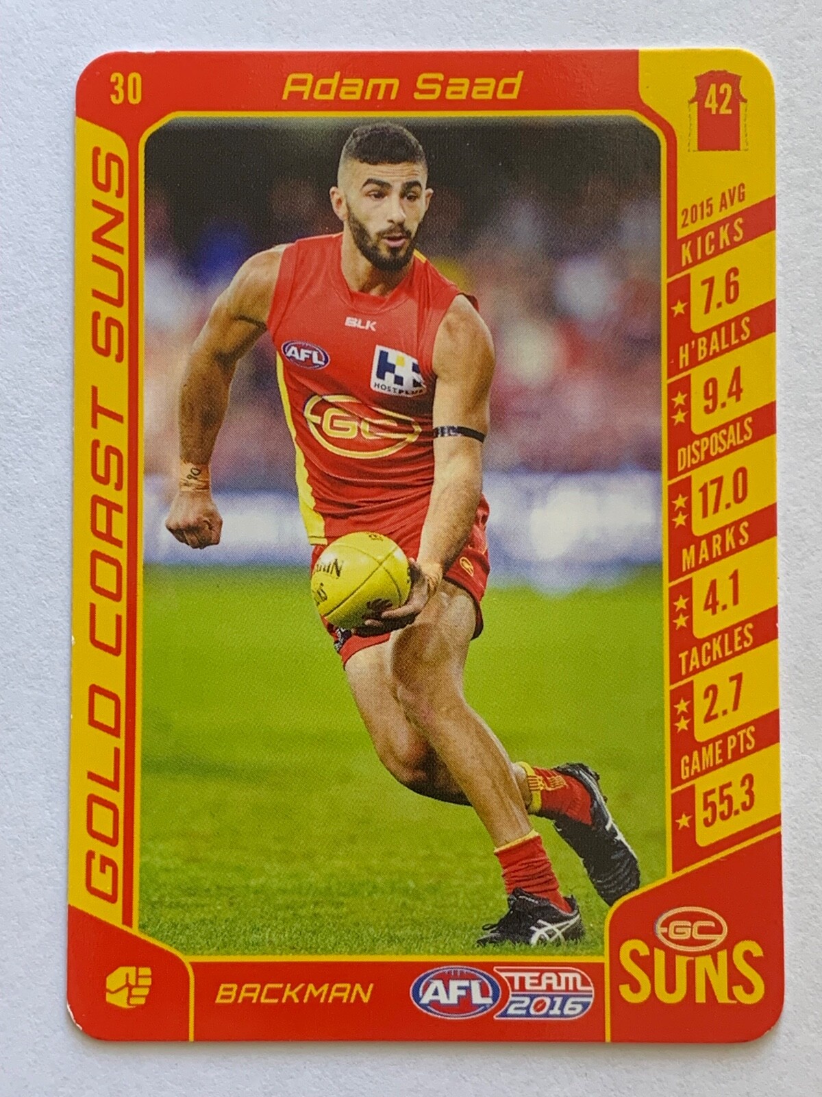 2016 AFL Teamcoach Common Card 'Adam Saad' Gold Coast Suns #30 | eBay