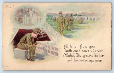 1918 Military Soldier Smoking Cigar Reading Letter WWI Little Rocks AR ...