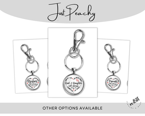 Side by Side Miles Apart Connected Heart Family Love Silver Keychain ...