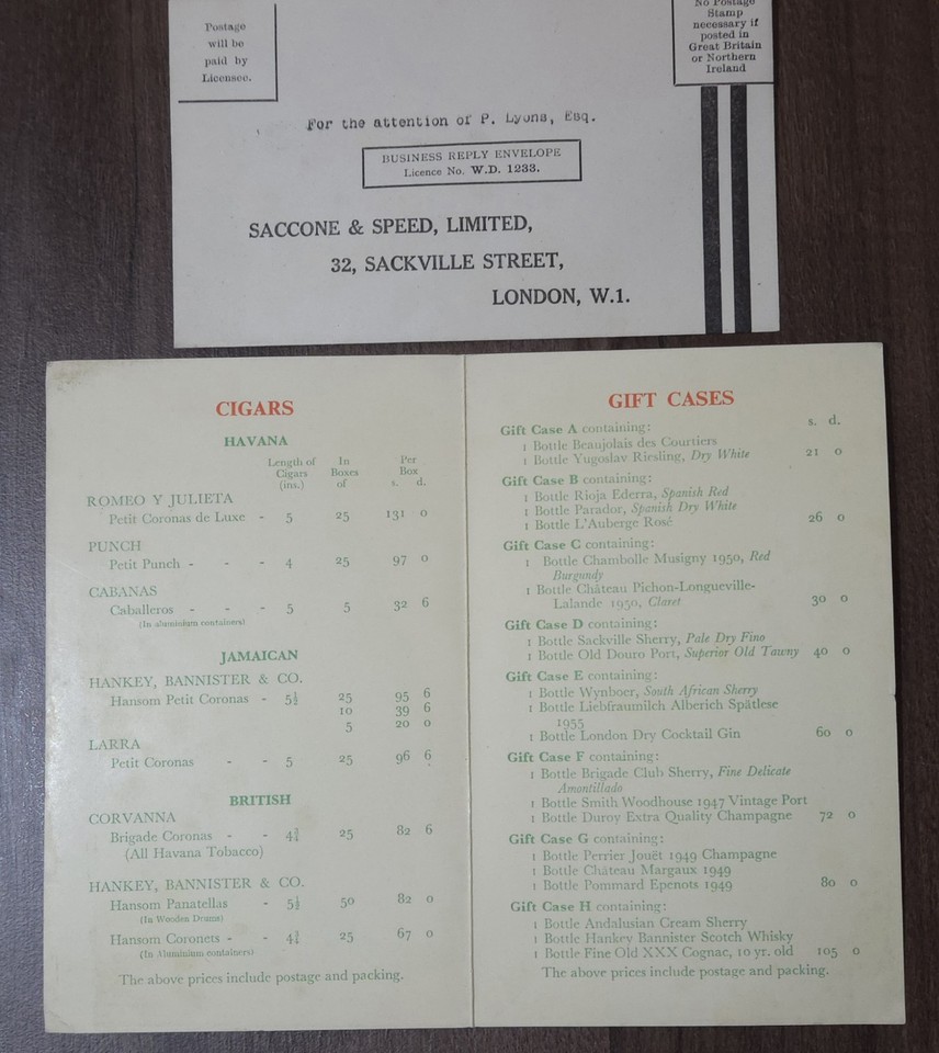 Saccone & Speed Ltd Wines, Spirits and Cigars Christmas 1958 Gifts ...