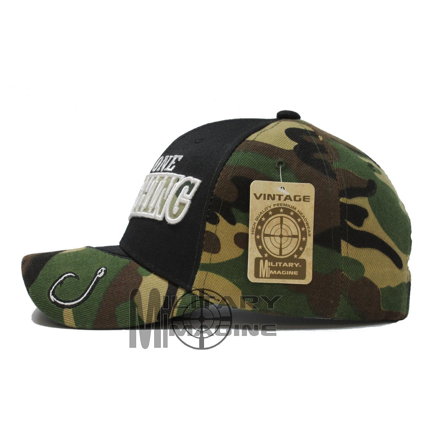 Gone Fishin' fishing hat Black / Army Camo Hat Ball Cap Outdoor Sport ...