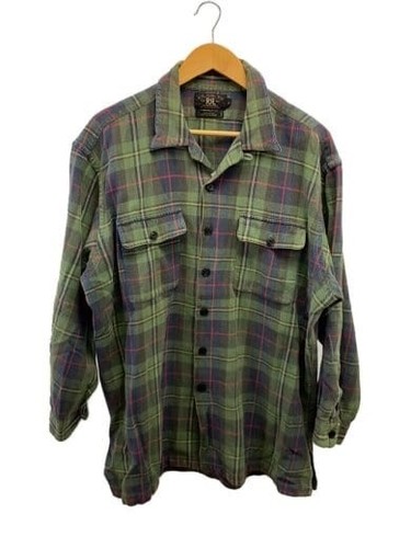 RALPH LAUREN/Flannel shirt/L/Cotton/Green/Check/RRL/Open collar | eBay