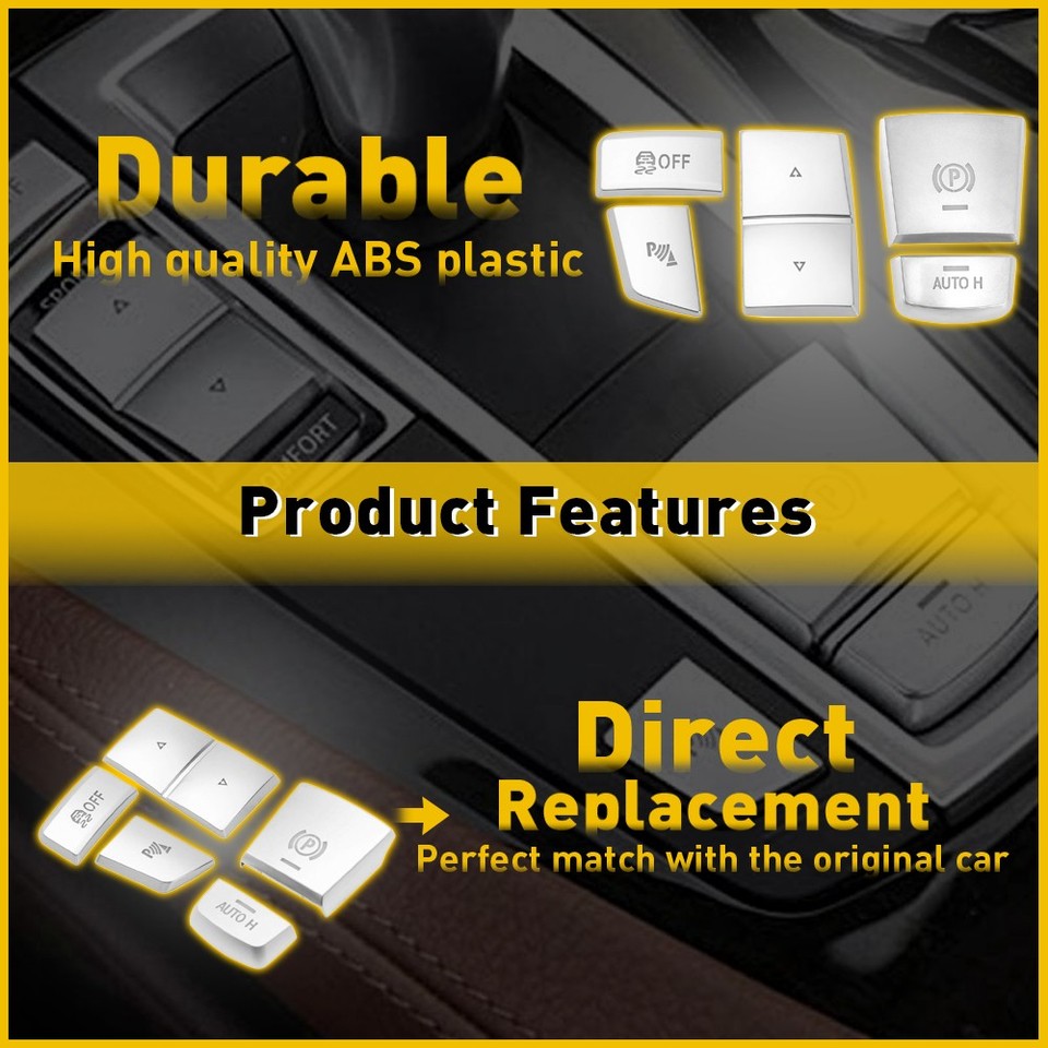 Silver Handbrake Gear Shift P Side Switch Panel Button Fits Cover BMW ...