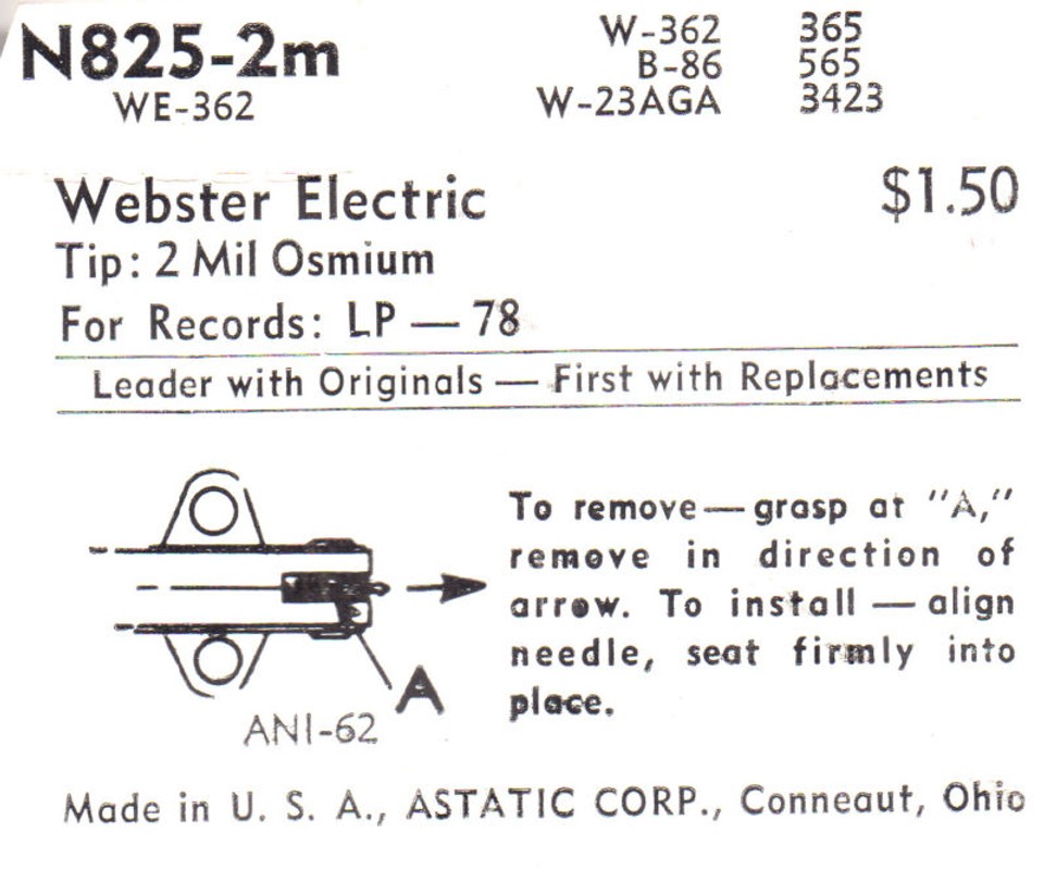 ASTATIC stylus / Needle N825-2M WEBSTER LP/78 2 MIL | eBay