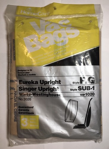 EUREKA F & G OR SINGER SUB-1 UPRIGHT VACUUM CLEANER BAGS NEW PACKAGE OF ...