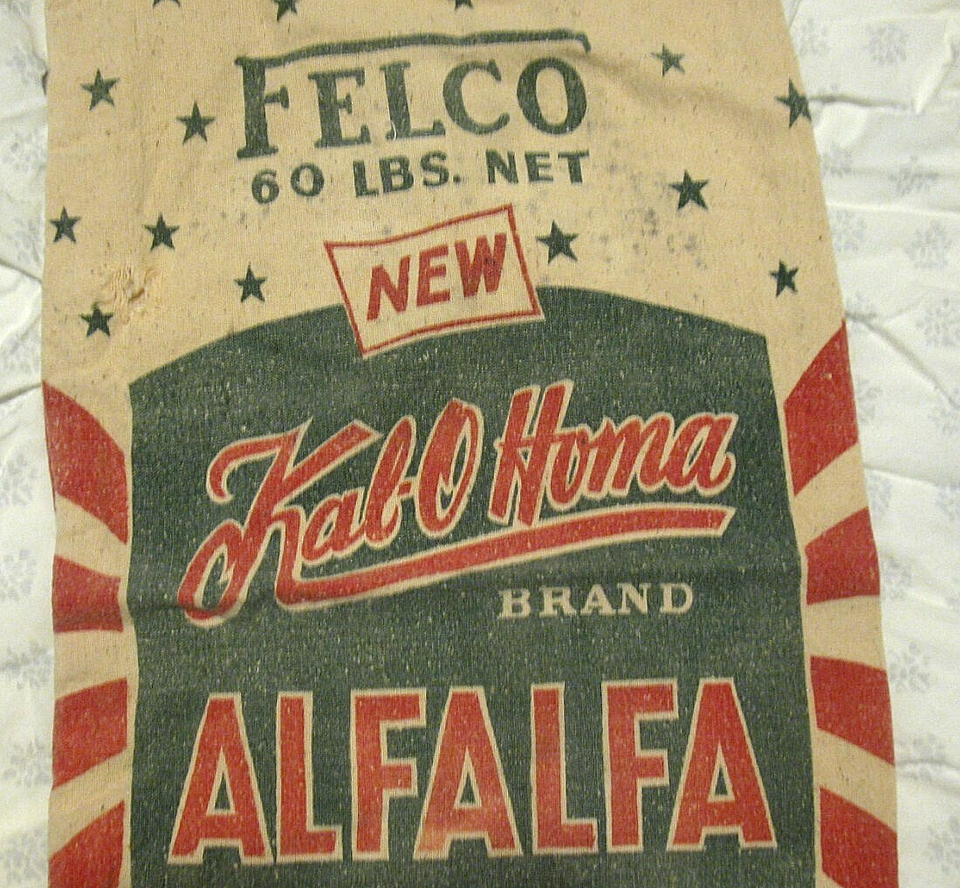 Old Vintage Cloth Seed Bag FELCO Kal-O Homa ALFALFA Fort Dodge Iowa ...