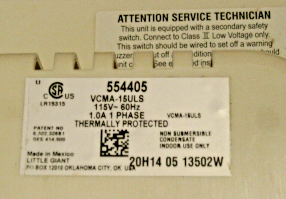 CEPG1-Little Giant VCMA-15ULS Series 1/50 HP Condensate Extraction Pump ...
