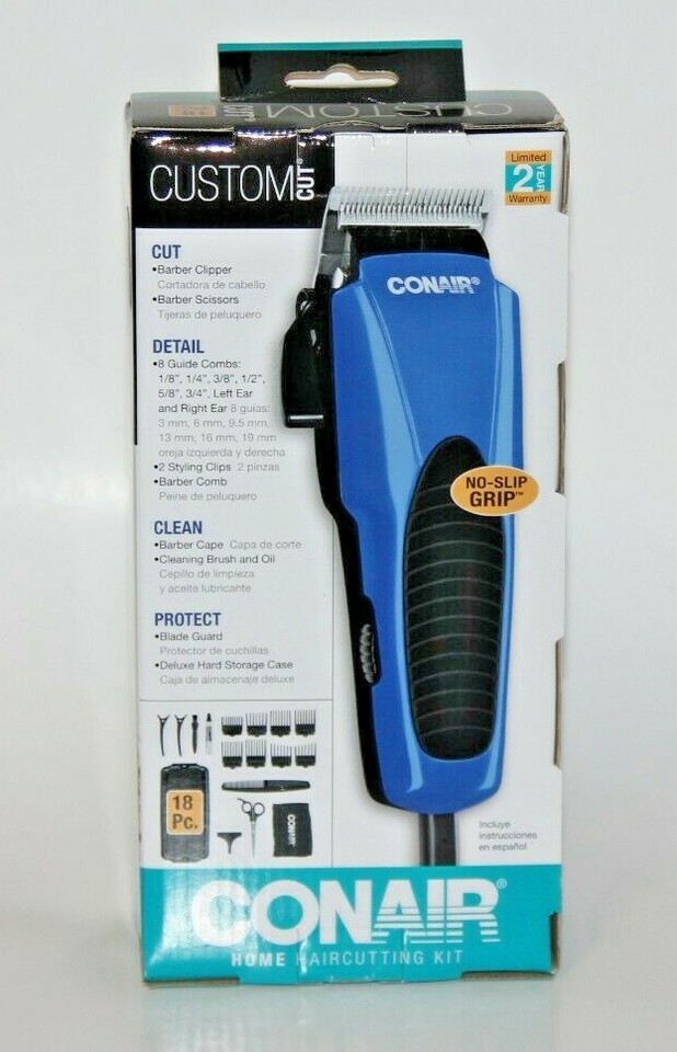 CONAIR CUSTOM CUT HAIRCUT KIT 18 PIECES BARBER CLIPPER COMB DELUXE CASE ...