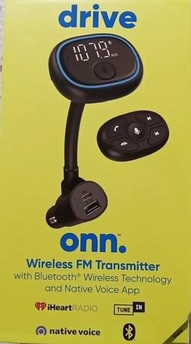 NEW - Onn Wireless FM Transmitter w Bluetooth & Native Voice App ...
